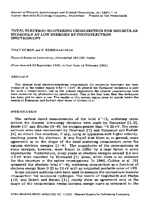 (PDF) Total electron-scattering cross-section for molecular hydrogen at ...