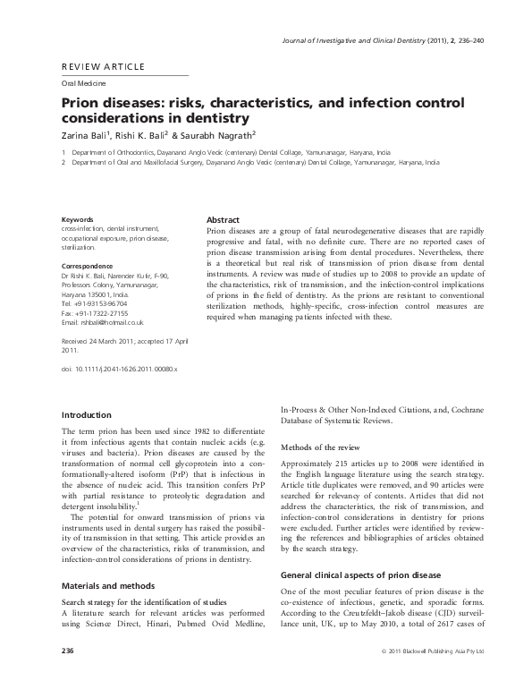(PDF) Prion diseases: risks, characteristics, and infection control ...