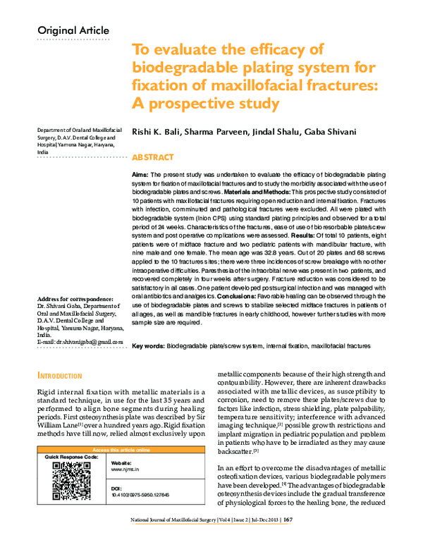 (PDF) To evaluate the efficacy of biodegradable plating system for ...