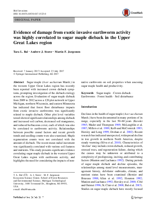 (PDF) Evidence of damage from exotic invasive earthworm activity was ...