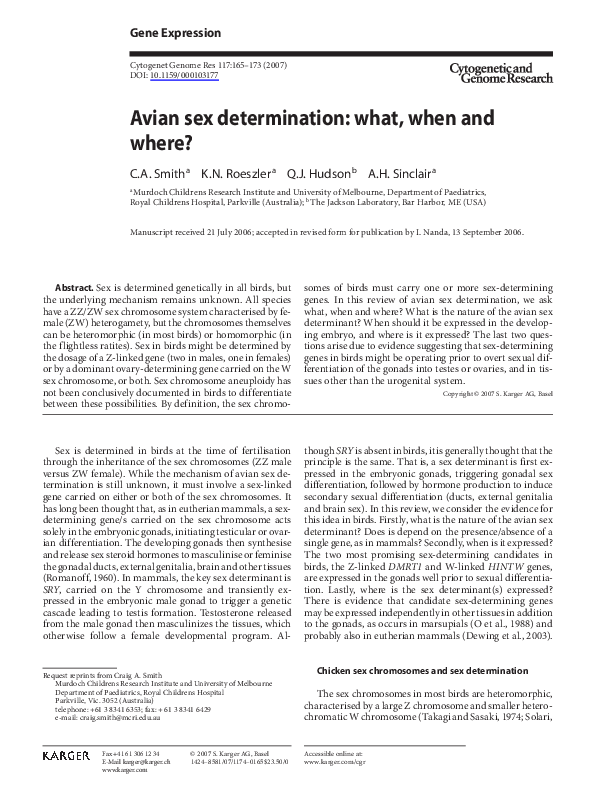 Pdf Avian Sex Determination What When And Where 0510