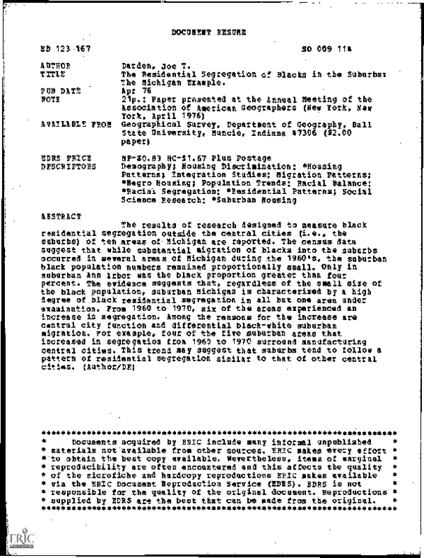 (PDF) The Residential Segregation of Blacks in the Suburbs: The ...