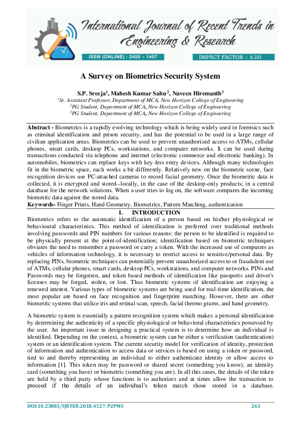 Pdf A Survey On Biometrics Security System