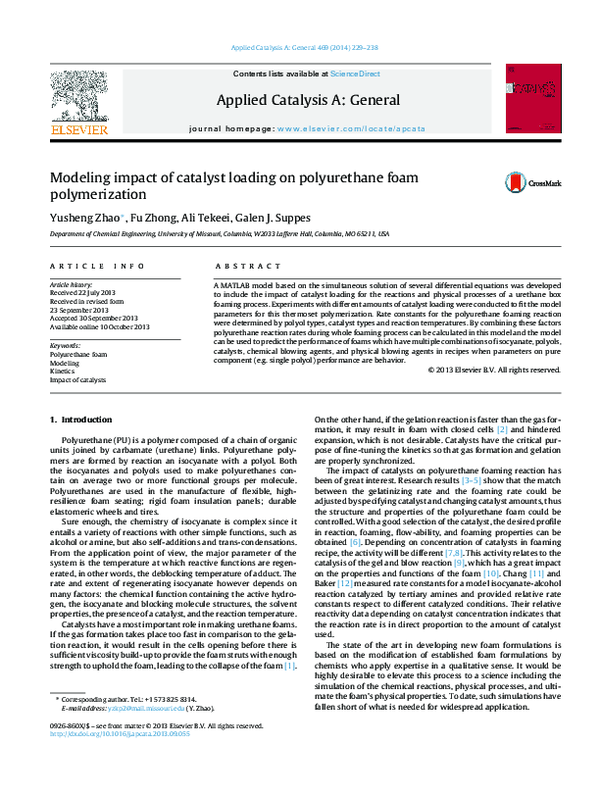 Pdf Modeling Impact Of Catalyst Loading On Polyurethane Foam Polymerization