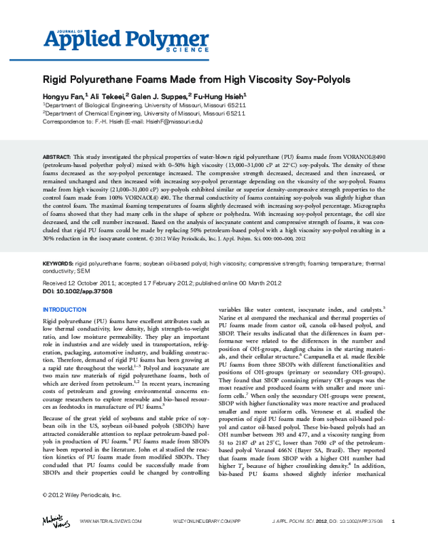 (PDF) Rigid polyurethane foams made from high viscosity soy-polyols