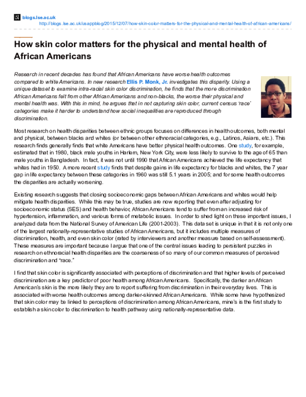 (PDF) How skin color matters for the physical and mental health of ...