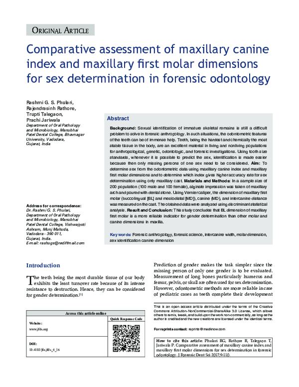 (PDF) Comparative assessment of maxillary canine index and maxillary ...