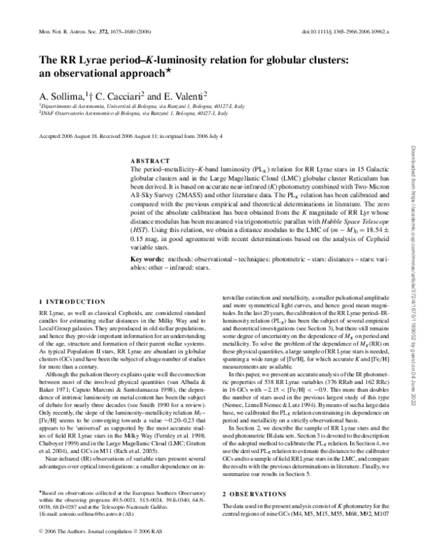 Pdf The Rr Lyrae Period K Luminosity Relation For Globular Clusters An Observational Approach