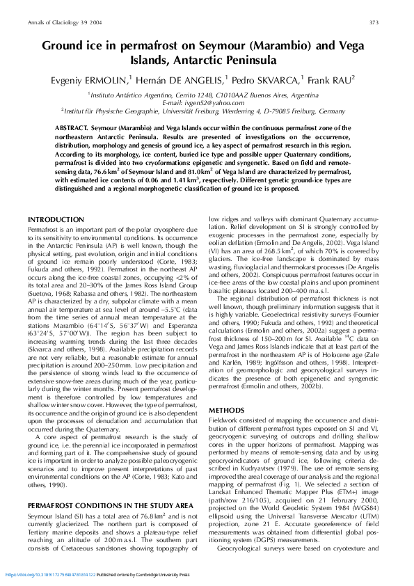 (PDF) Ground ice in permafrost on Seymour (Marambio) and Vega Islands ...