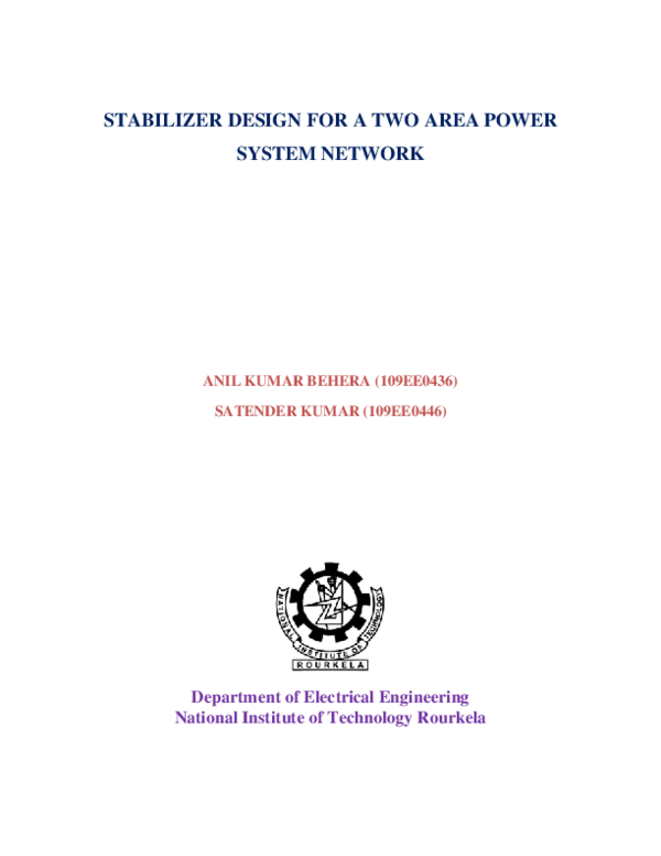 (PDF) Stabilizer Design for a Two Area Power System Network