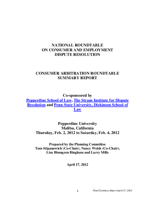(PDF) National Roundtable on Consumer and Employment Dispute Resolution ...