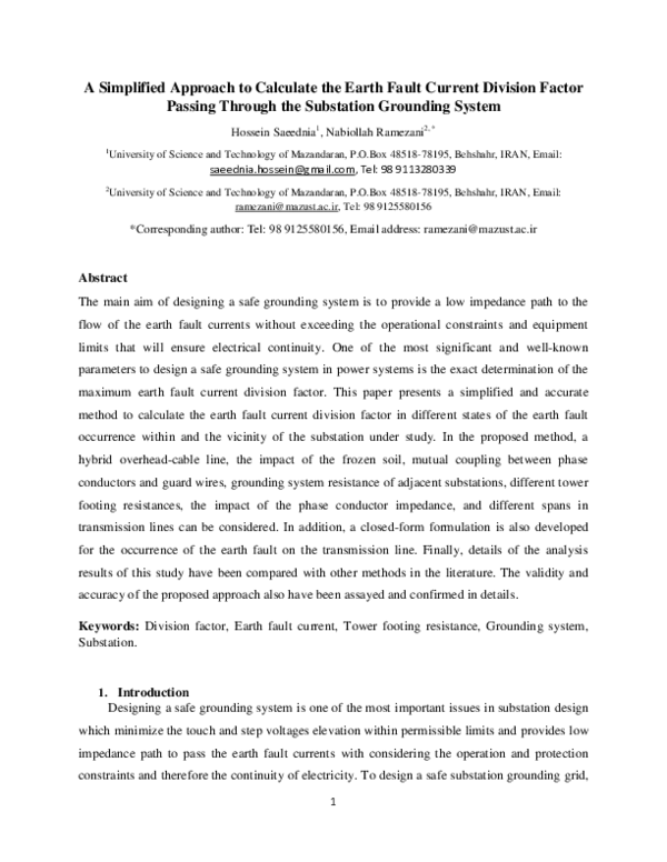 (PDF) A Simplified Approach to Calculate the Earth Fault Current Division Factor Passing Through ...