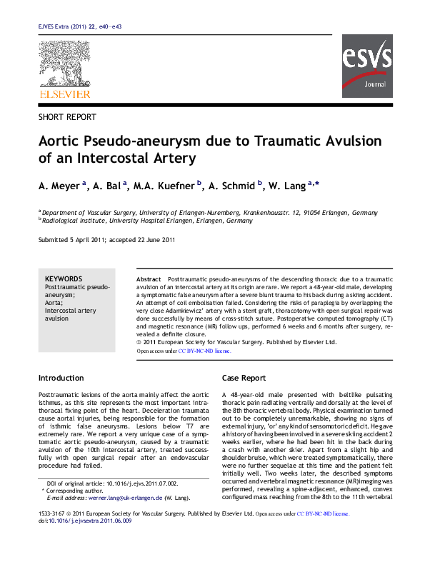 (PDF) Aortic Pseudo-aneurysm due to Traumatic Avulsion of an ...