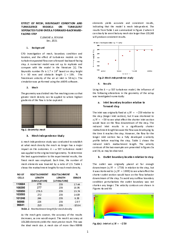 (PDF) EFFECT OF MESH, BOUNDARY CONDITION AND TURBULENCE MODELS ON TURBULENT SEPARATED FLOW OVER ...