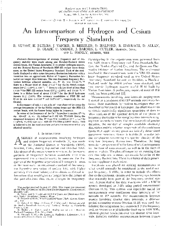 (PDF) An Intercomparison of Hydrogen and Cesium Frequency Standards