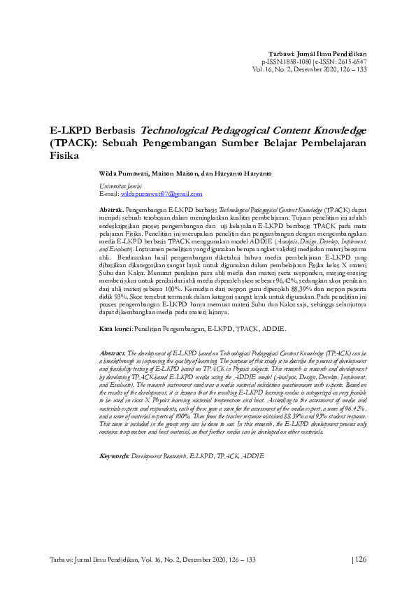 (PDF) E-LKPD Berbasis Technological Pedagogical Content Knowledge (TPACK): Sebuah Pengembangan ...
