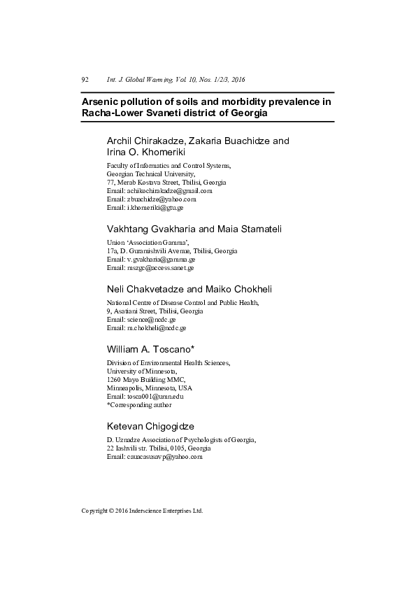 (PDF) Arsenic pollution of soils and morbidity prevalence in Racha-Lower Svaneti district of Georgia