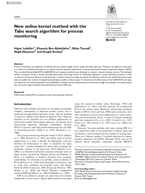 (PDF) New online kernel method with the Tabu search algorithm for process monitoring