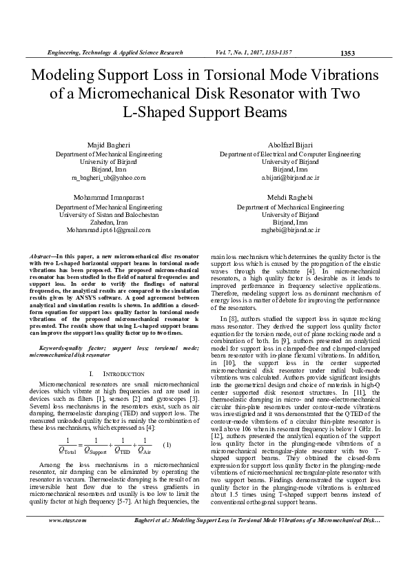(PDF) Modeling Support Loss in Torsional Mode Vibrations of a ...