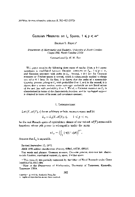 (PDF) Gaussian measures on Lp spaces, 1 ≤ p