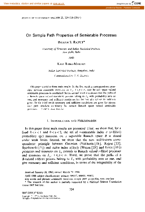(PDF) On sample path properties of semistable processes