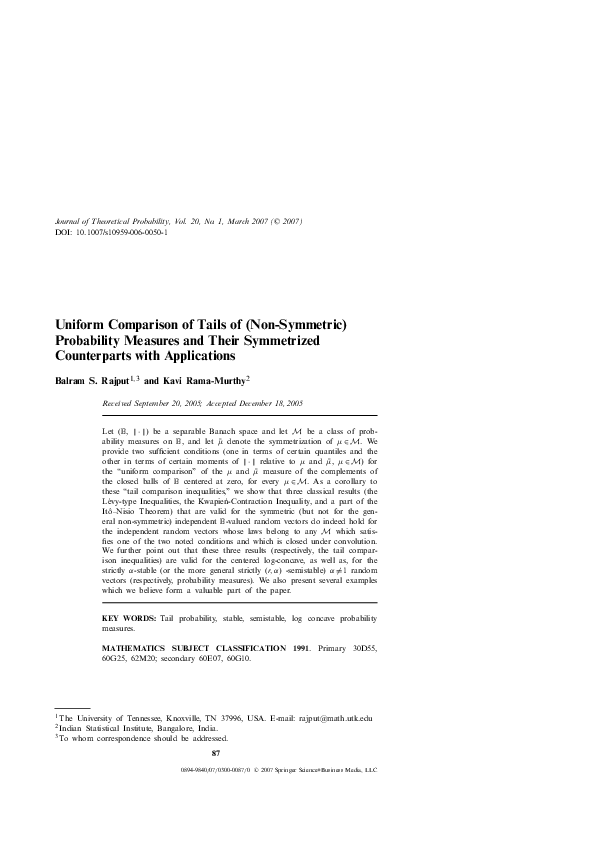 (PDF) Uniform Comparison of Tails of (Non-Symmetric) Probability ...