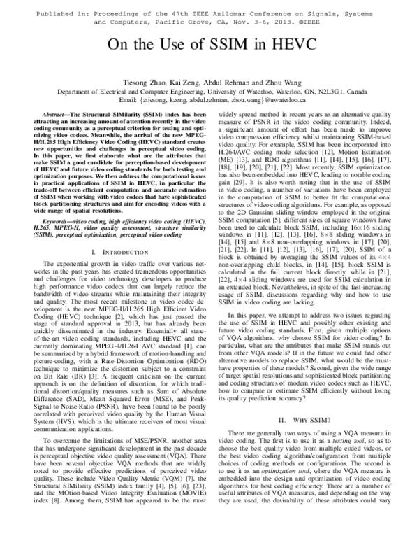 (PDF) On the use of SSIM in HEVC