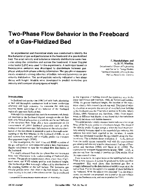 (PDF) Two-phase flow behavior in the freeboard of a gas-fluidized bed