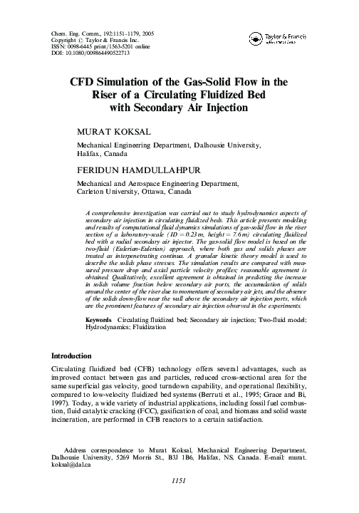 (PDF) CFD Simulation of the Gas-Solid Flow in the Riser of a Circulating Fluidized Bed with ...