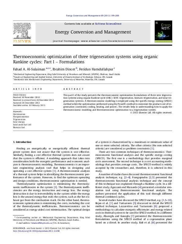 (PDF) Thermoeconomic optimization of three trigeneration systems using organic Rankine cycles ...