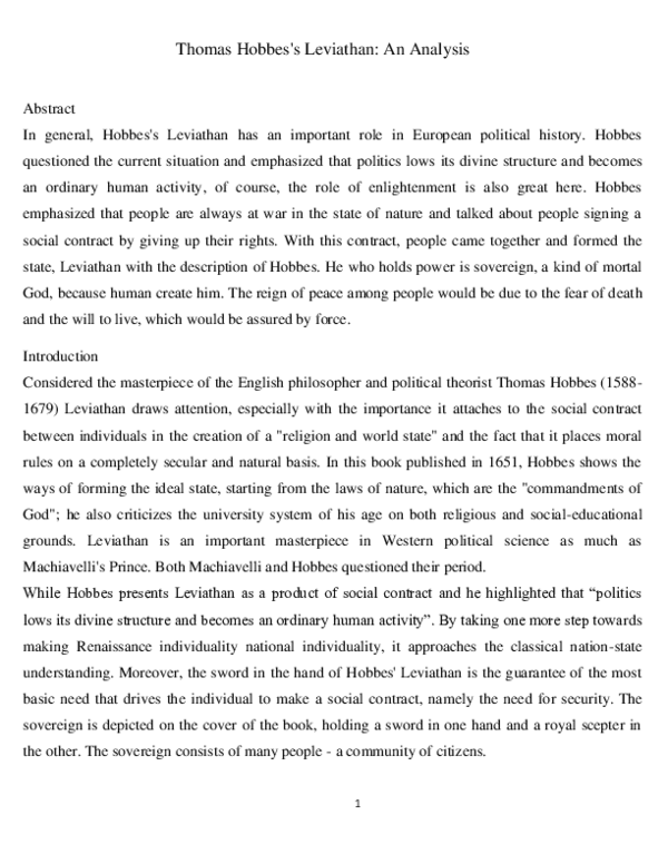 (PDF) Thomas Hobbes's Leviathan: An Analysis