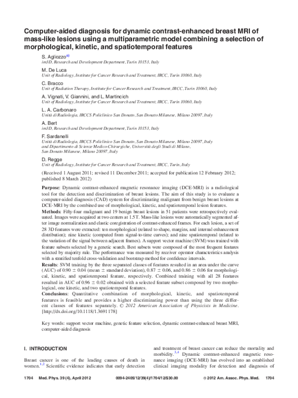 Pdf Computer Aided Diagnosis For Dynamic Contrast Enhanced Breast Mri Of Mass Like Lesions