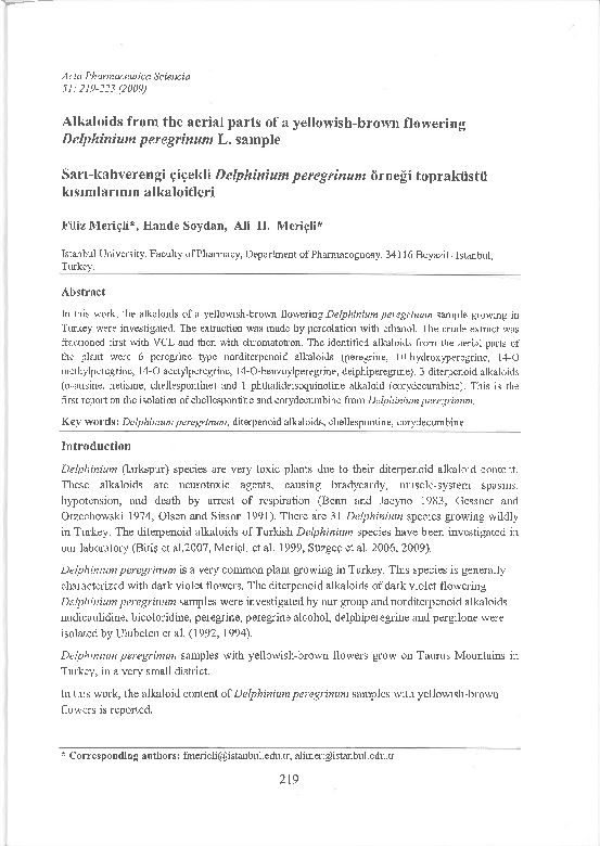 (PDF) Alkaloids from the aerial parts of a yellowish-brown flowering ...