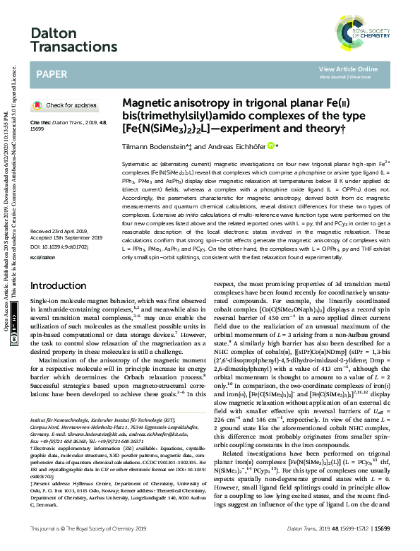 (PDF) Slow Magnetic Relaxation in Trigonal-Planar Mononuclear Fe(II ...