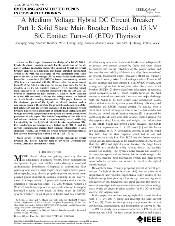 Pdf A Medium Voltage Hybrid Dc Circuit Breaker Part I Solid State