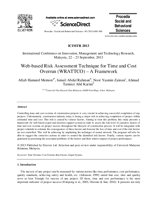 (PDF) Web-based Risk Assessment Technique for Time and Cost Overrun ...