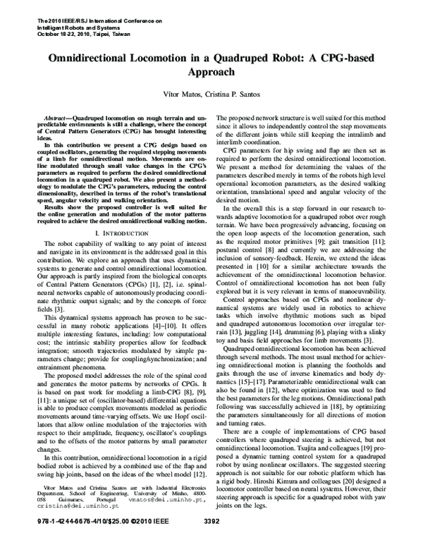 Pdf Omnidirectional Locomotion In A Quadruped Robot A Cpg Based Approach
