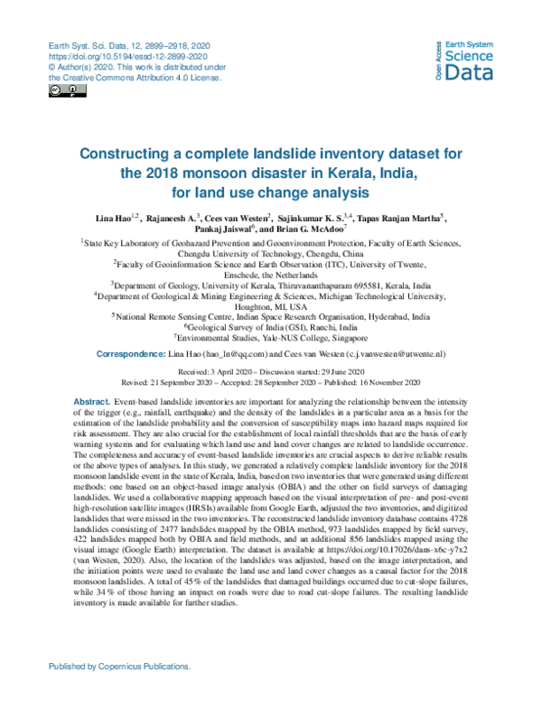 (PDF) Constructing a complete landslide inventory dataset for the 2018 Monsoon disaster in ...