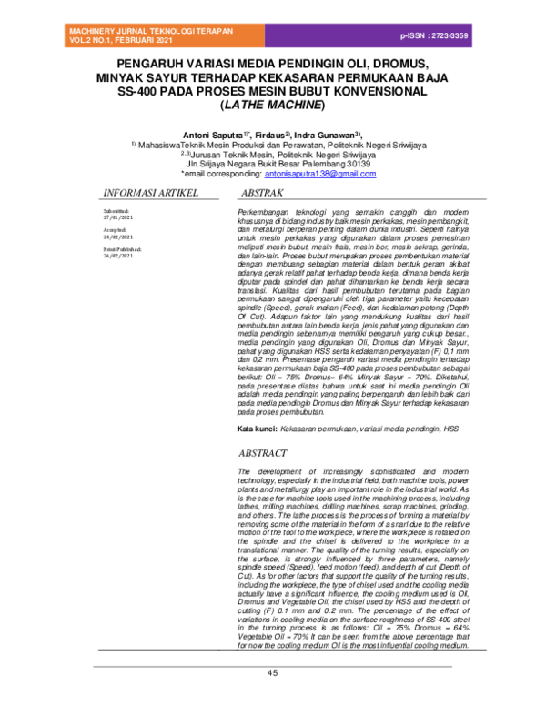 (PDF) Pengaruh Variasi Media Pendingin Oli, Dromus, Minyak Sayur ...