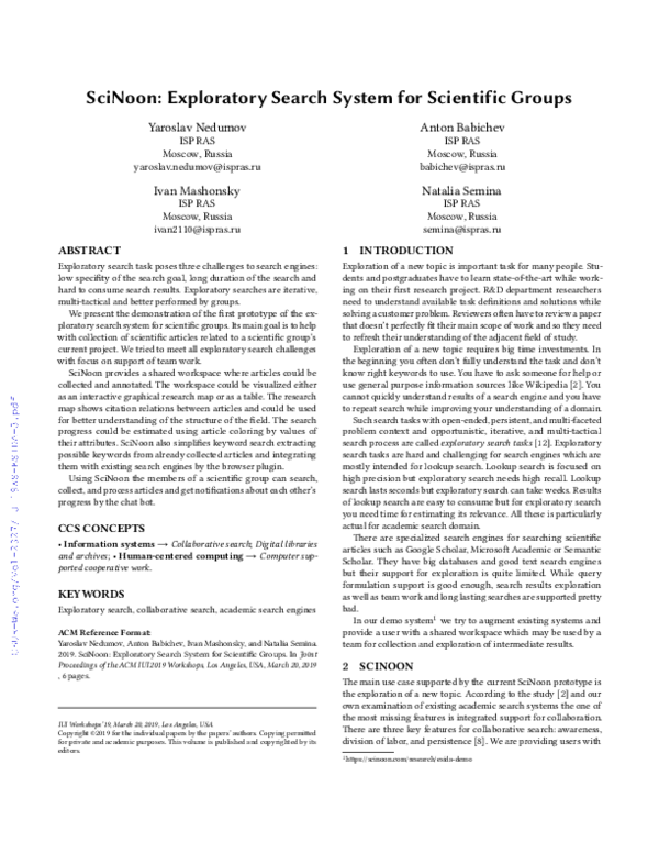 (PDF) SciNoon: Exploratory Search System for Scientific Groups