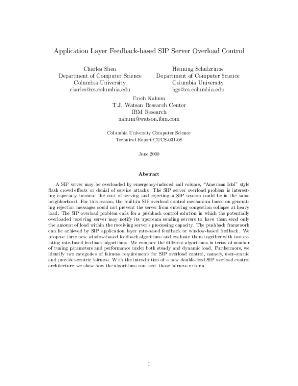 (PDF) Application Layer Feedback-based SIP Server Overload Control | Henning Schulzrinne ...