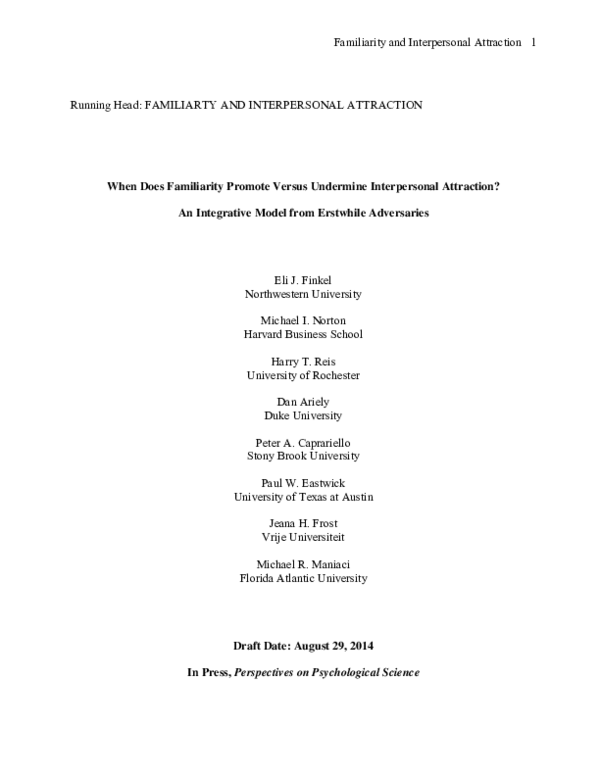 (PDF) Familiarity and Interpersonal Attraction 1 Running Head ...