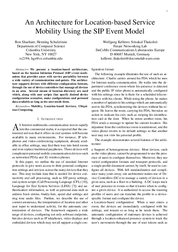 (PDF) An architecture for location-based service mobility using the SIP event model