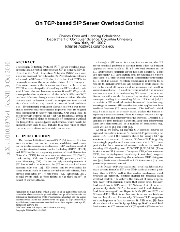 Pdf On Tcp Based Sip Server Overload Control 