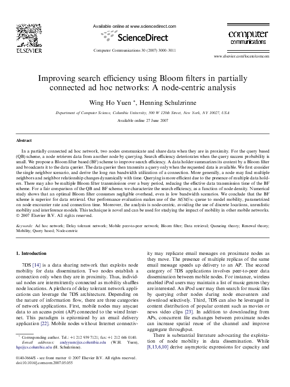 (PDF) Improving search efficiency using Bloom filters in partially connected ad hoc networks: A ...