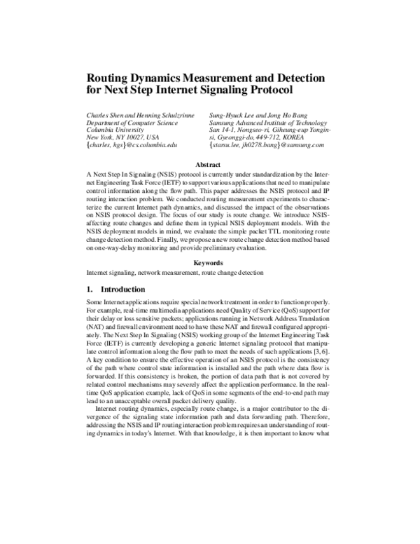 (PDF) Routing dynamics measurement and detection for next step internet signaling protocol