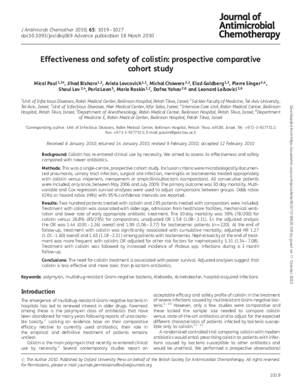 (PDF) Effectiveness and safety of colistin: prospective comparative ...