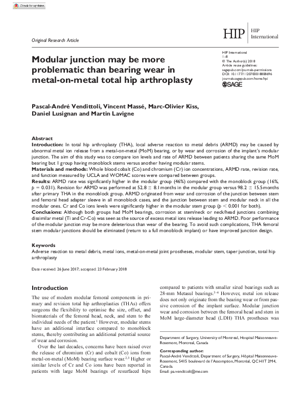 (PDF) Modular junction may be more problematic than bearing wear in ...