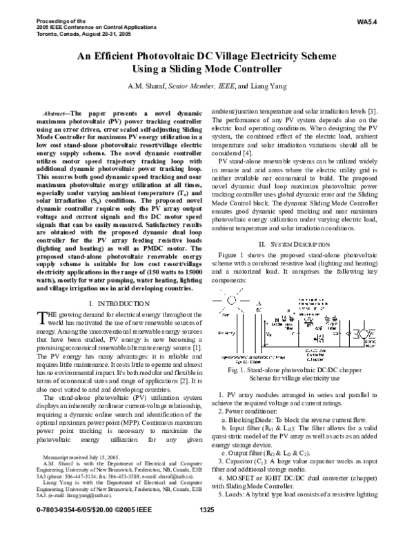 (PDF) An efficient photovoltaic DC village electricity scheme using a sliding mode controller