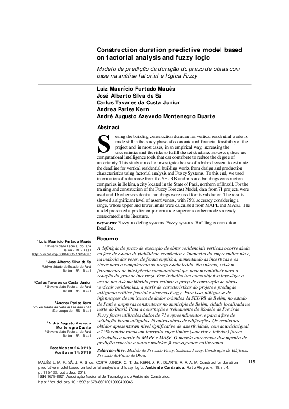 (PDF) Construction duration predictive model based on factorial analysis and fuzzy logic